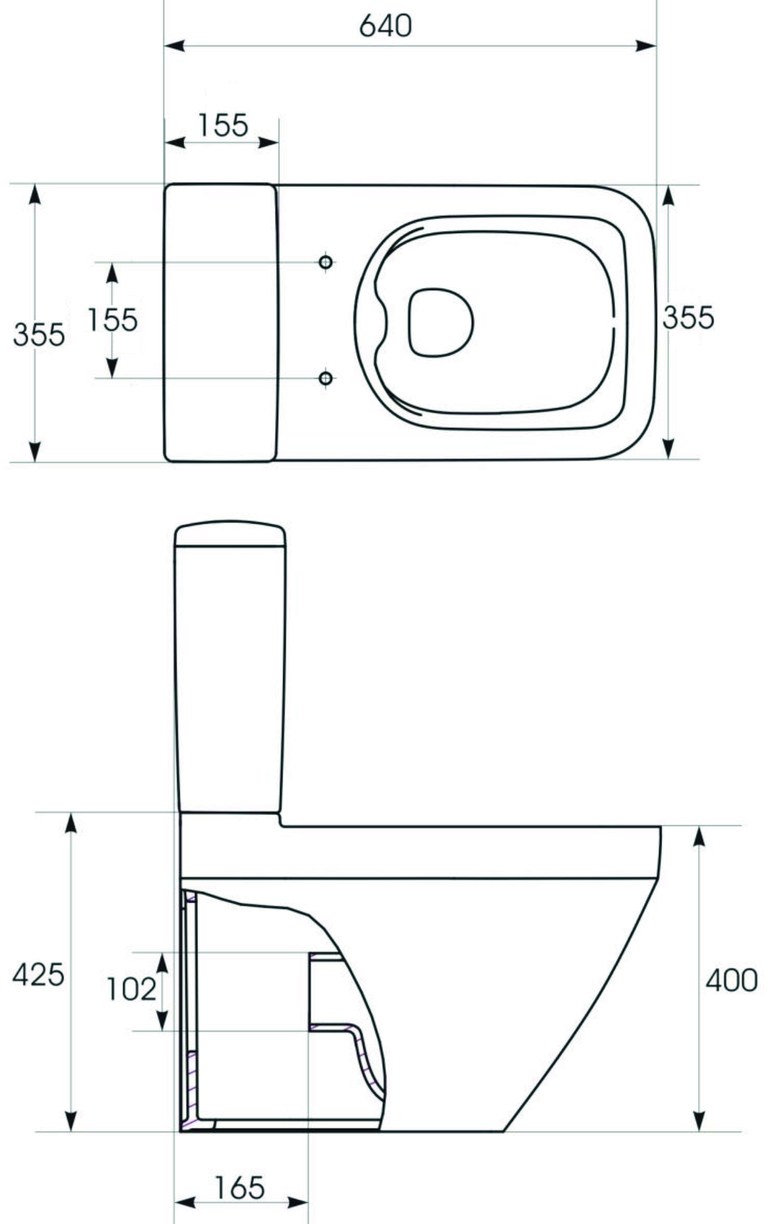 Crea Square Rimless Pan Pack including Close Coupled Pan, Cistern ...